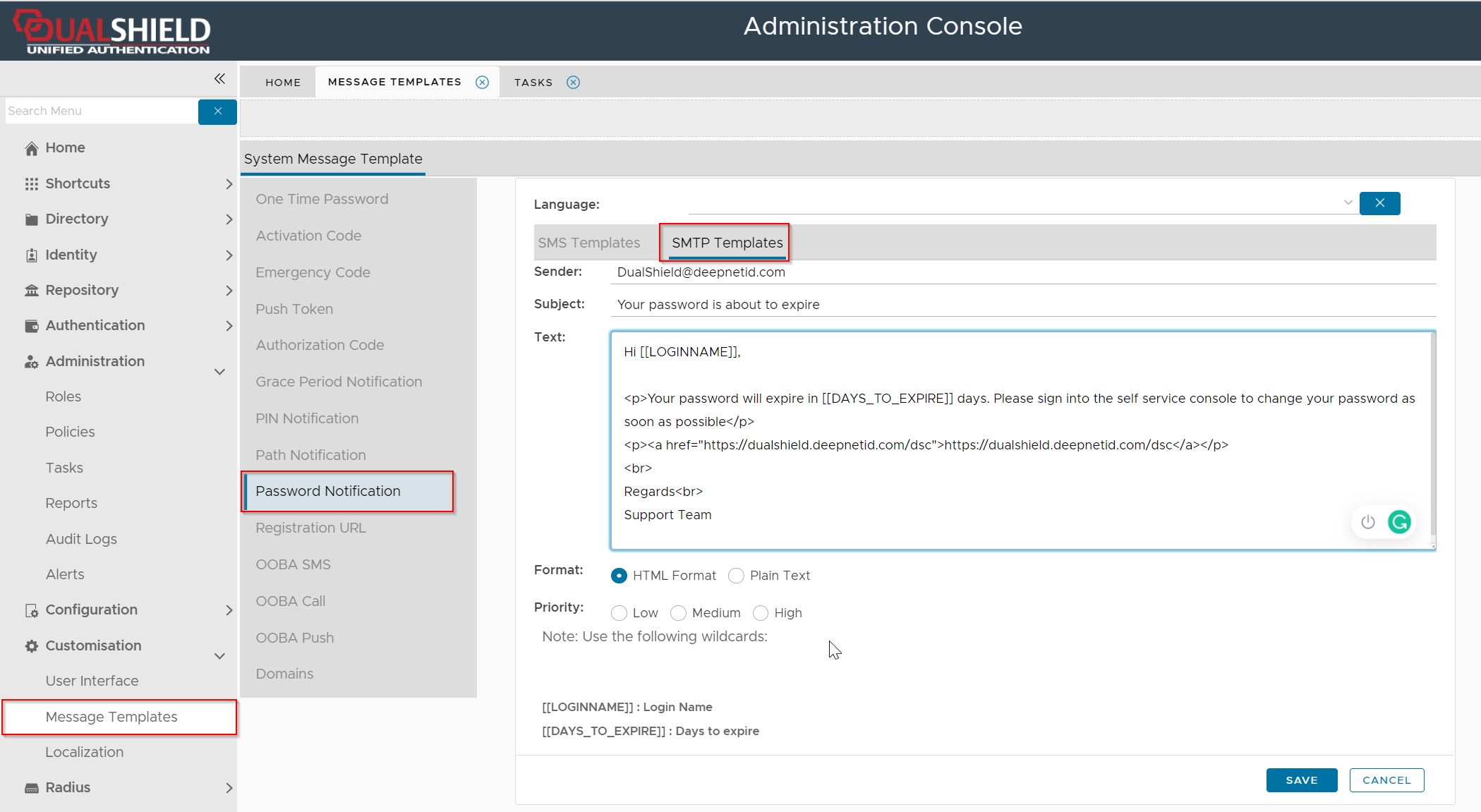 Advanced Password Expiration Notice - DualShield MFA Platform - Deepnet Security Technical Guides